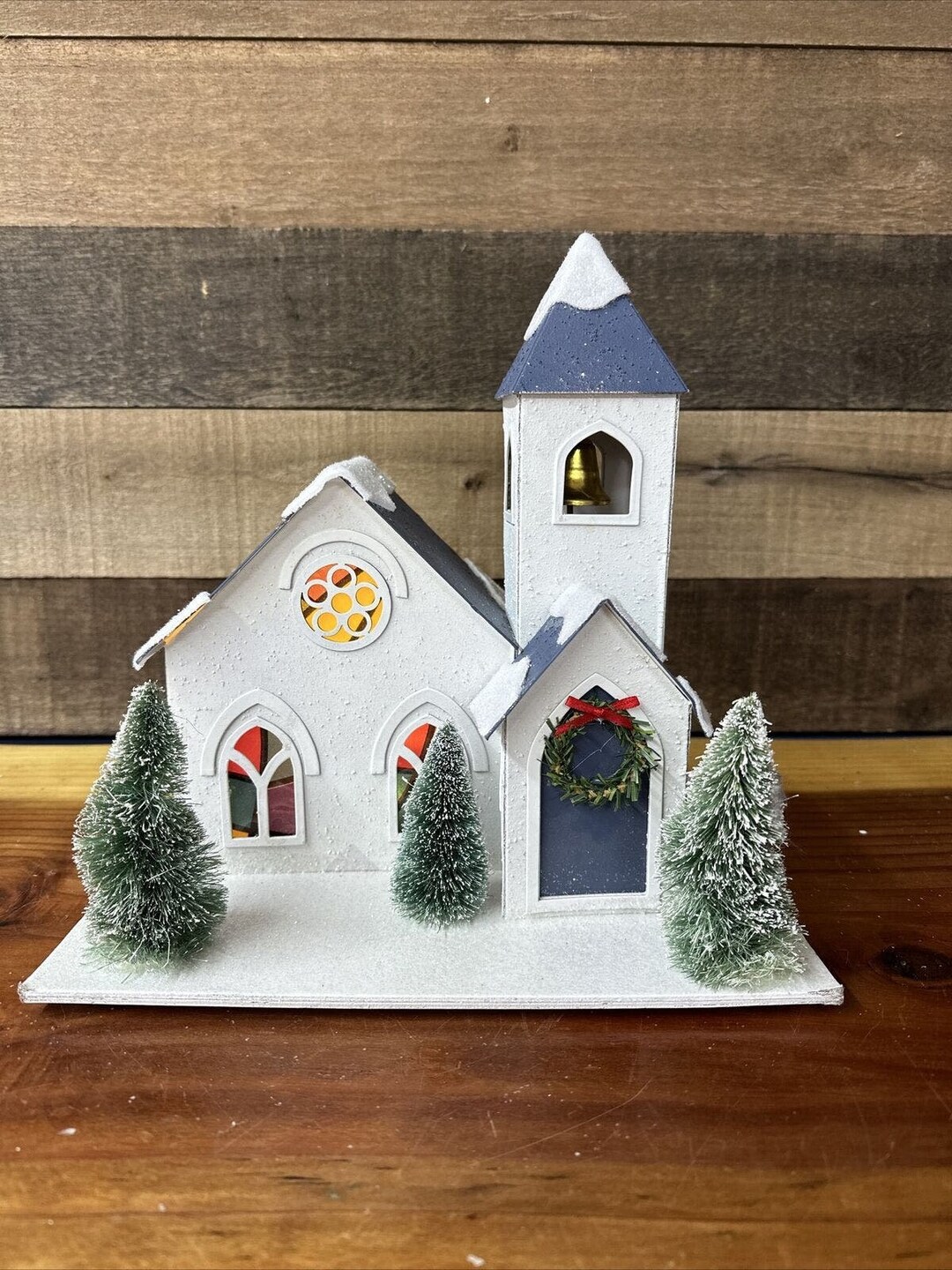 Cardboard Lighted Church House With Trees - Etsy