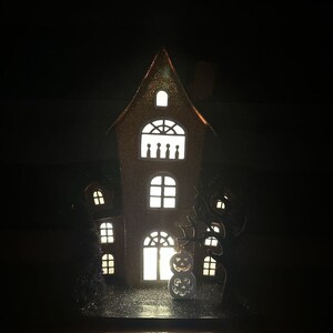 Halloween Lighted Haunted House -glitter Cardboard 10” - Etsy