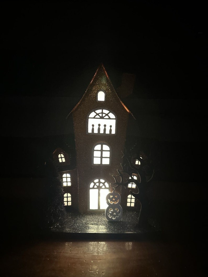 Halloween Lighted Haunted House -glitter Cardboard 10” - Etsy