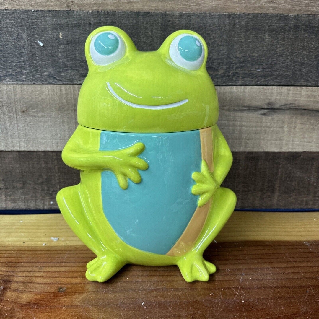 Frog Cookie Jar 2009 11 Tall Target Home Green and Light Blue - Etsy