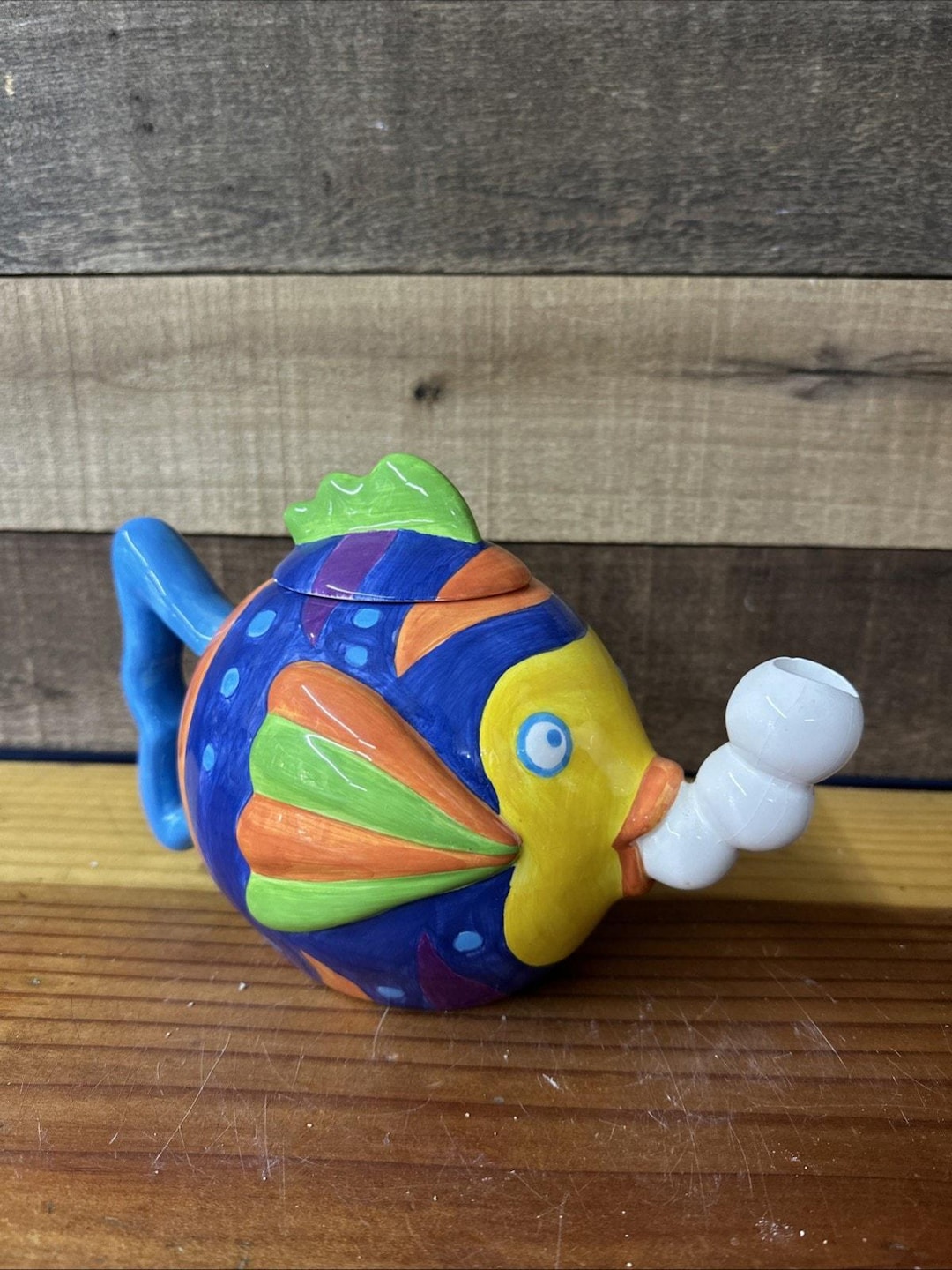 Cooks Club Tropical Colorful Fish Blowing Bubbles Novelty Teapot 9" X 7 ...