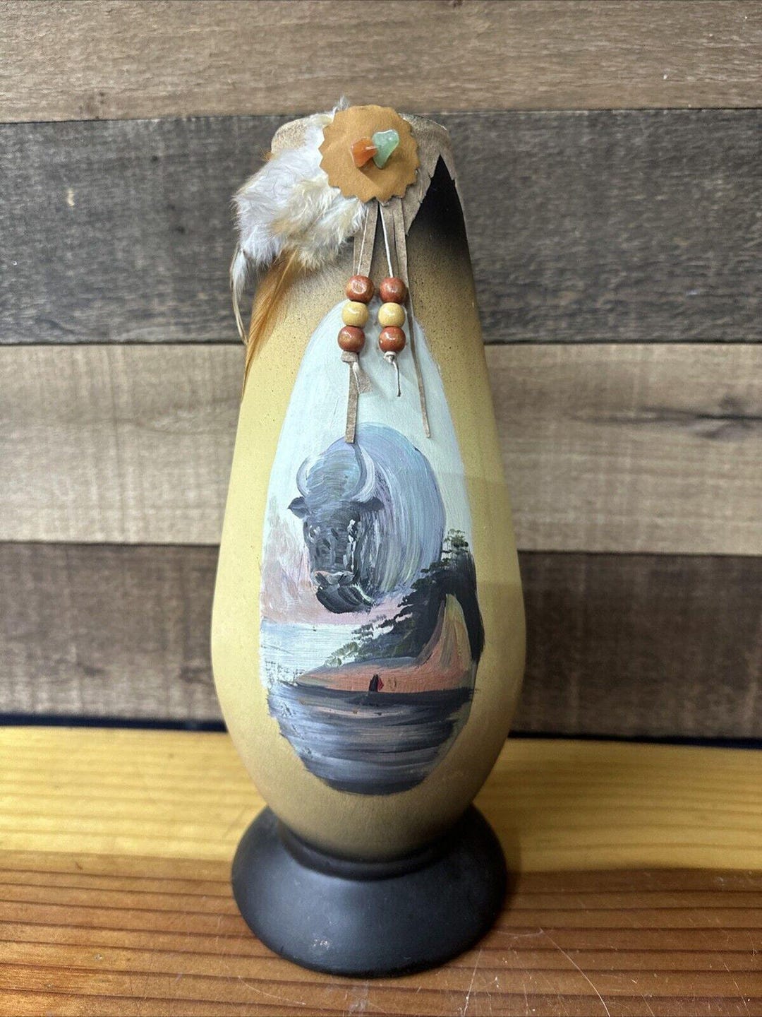 Native American Style Buffalo Feathers, Hand Painted Decorative Vase - Etsy