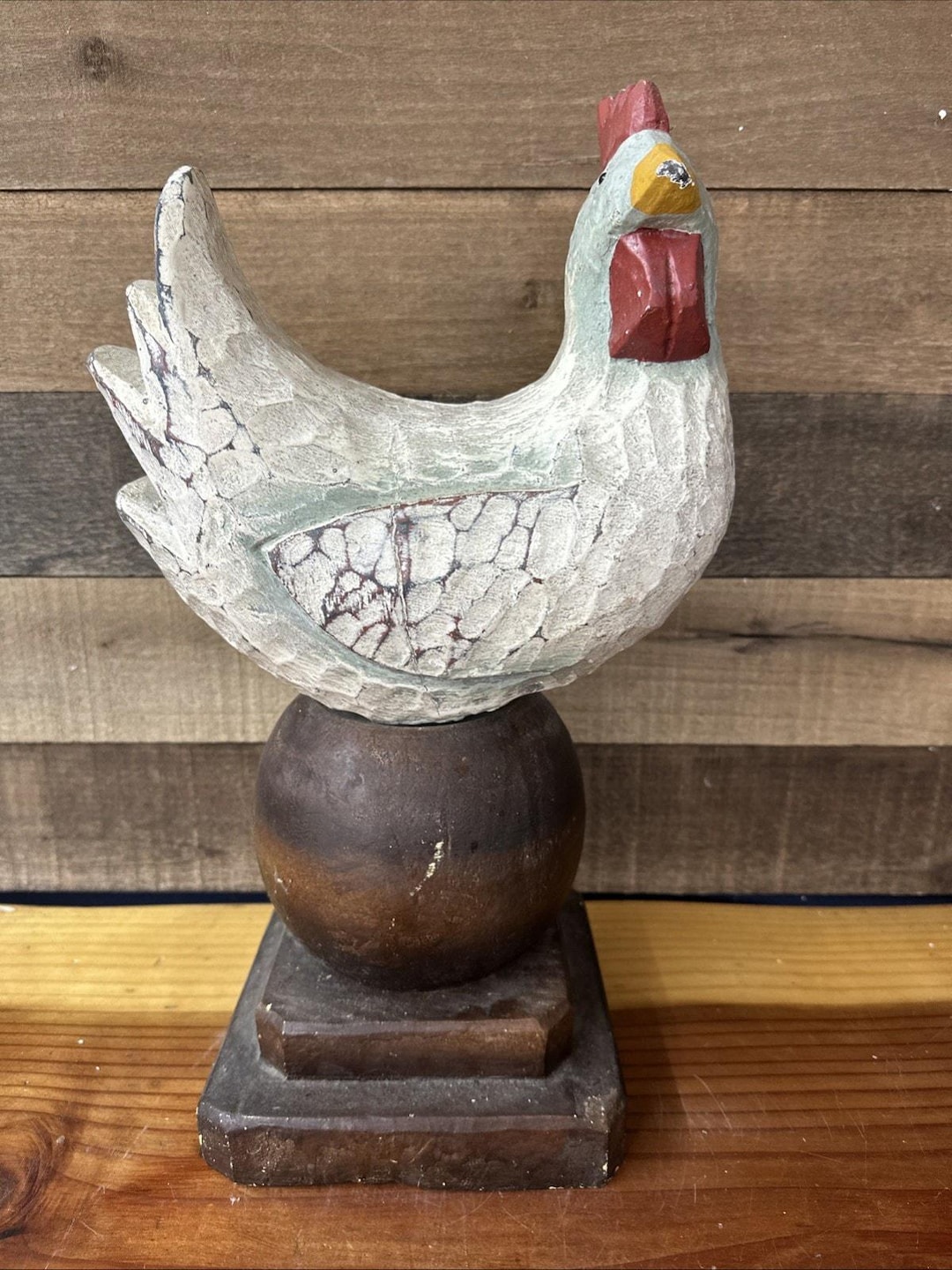 James Haddon Large 17" Carved Distressed Wood Chicken Rooster Farm ...