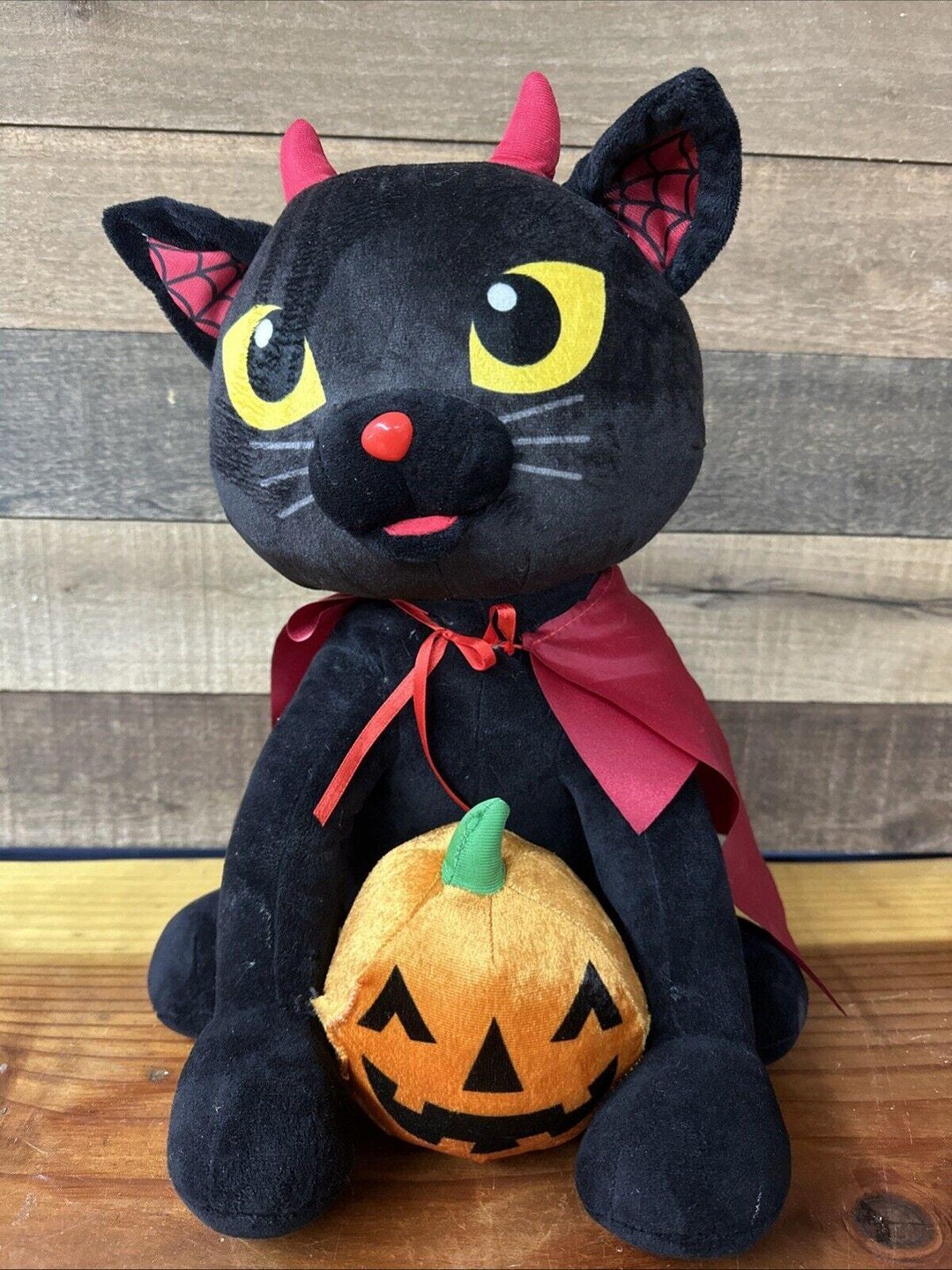 Gemmy Devil Kitty Black Cat Kitten Plush Stuffed Animal Halloween 16 ...