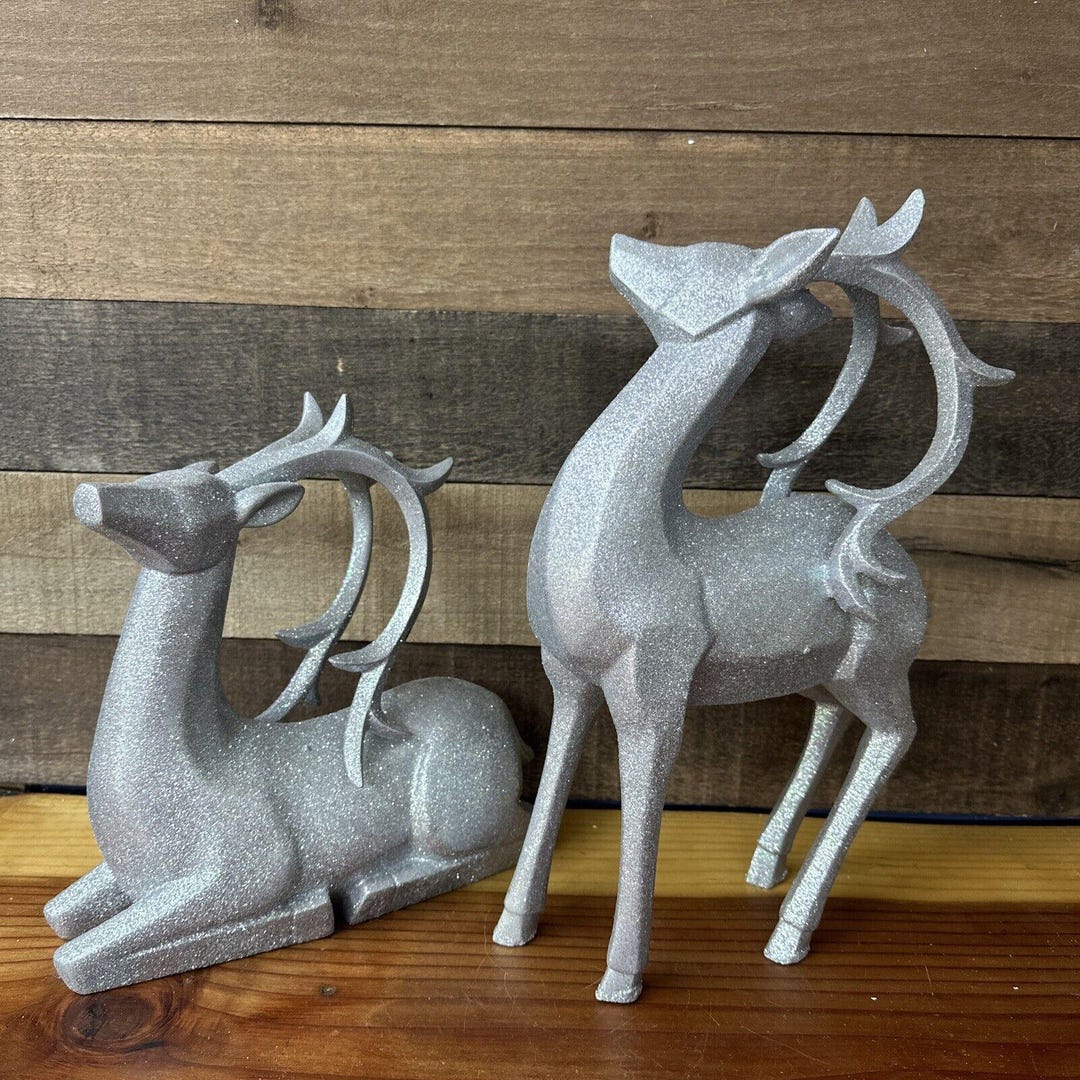 Silver Glitter Large Reindeer Set of 2 -one Small Flaw - Etsy