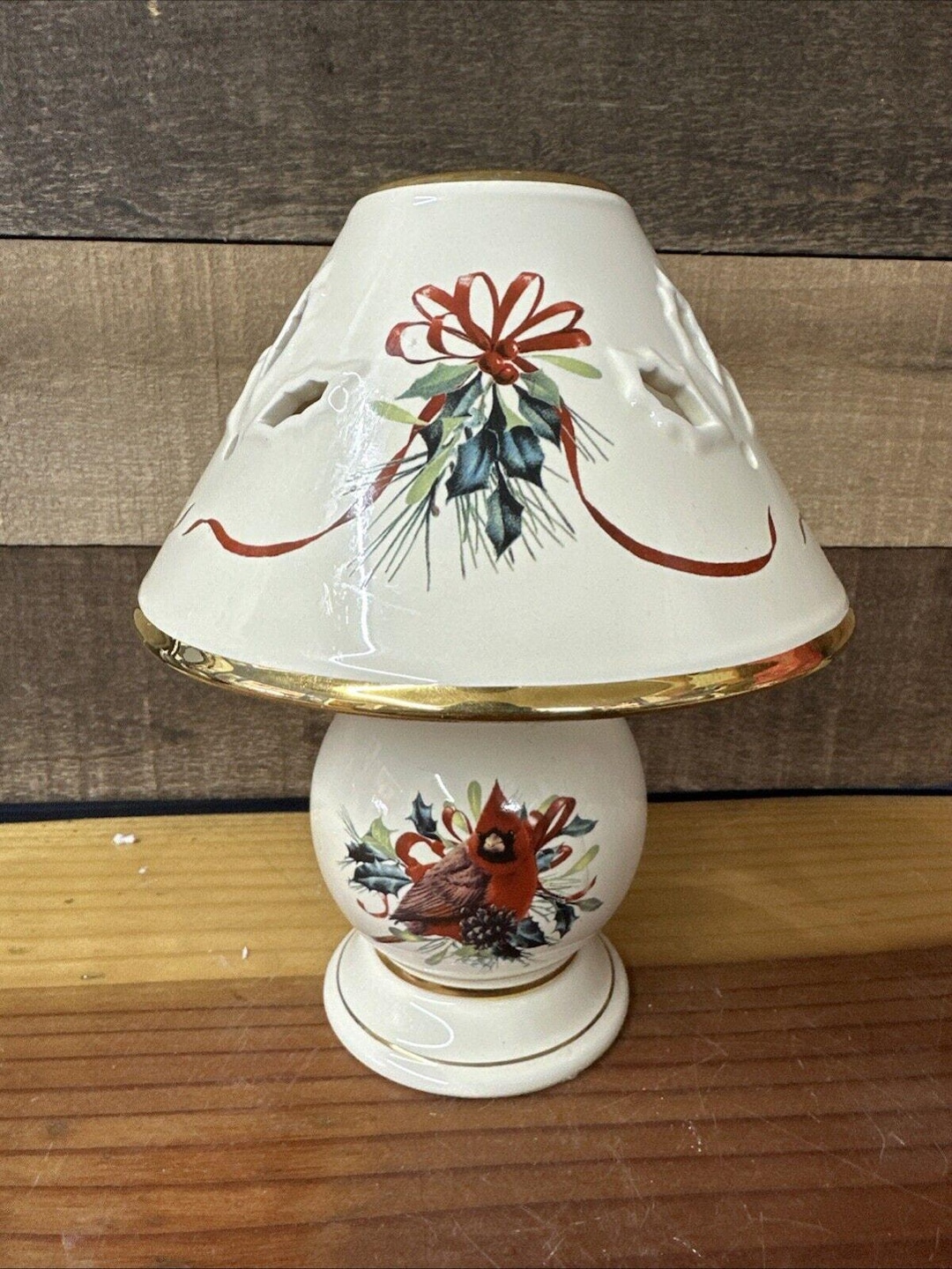 Lenox Tea Light Lamp Winter Greetings Christmas Cardinal Holly 8.5" - Etsy