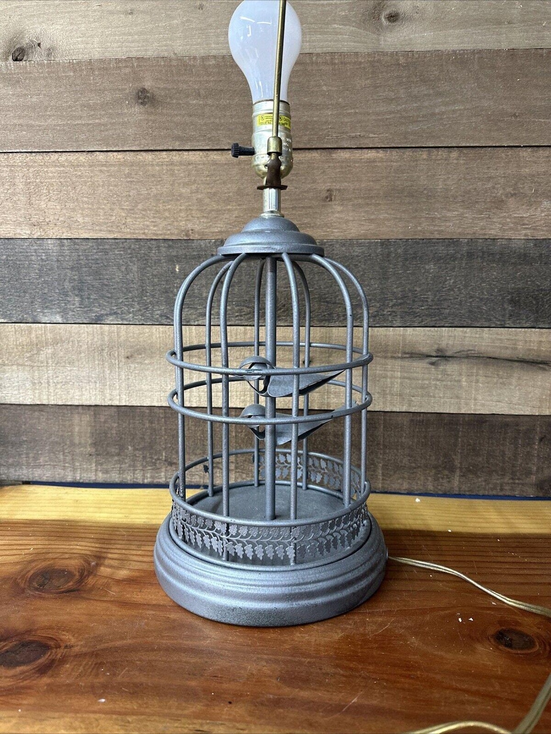 Vintage 1960s Steel Rod Gray Painted Birdcage With Birds Table Lamp ...