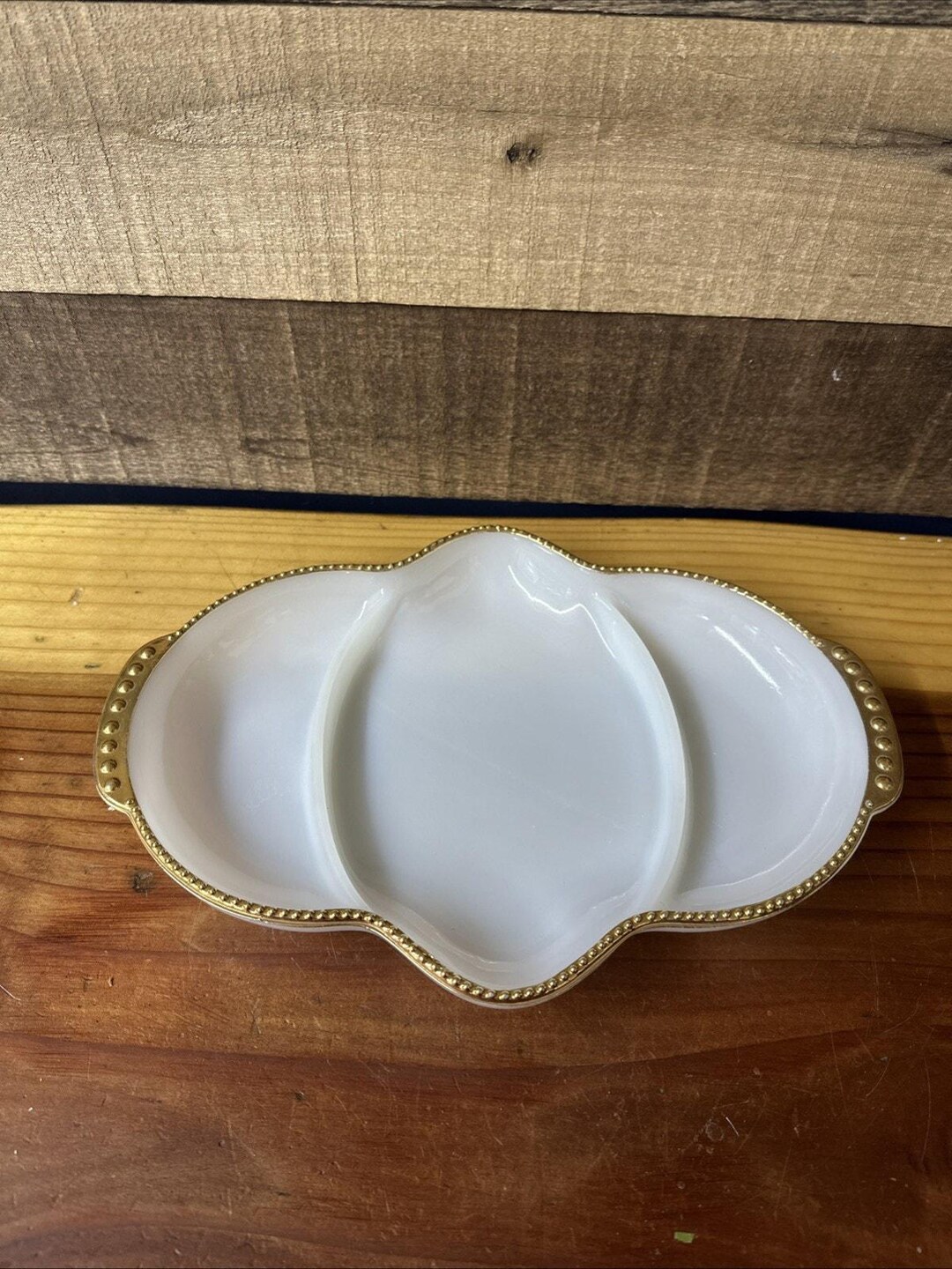 Vintage Fire King Divided Relish Serving Dish White Milk Glass Hobnail ...