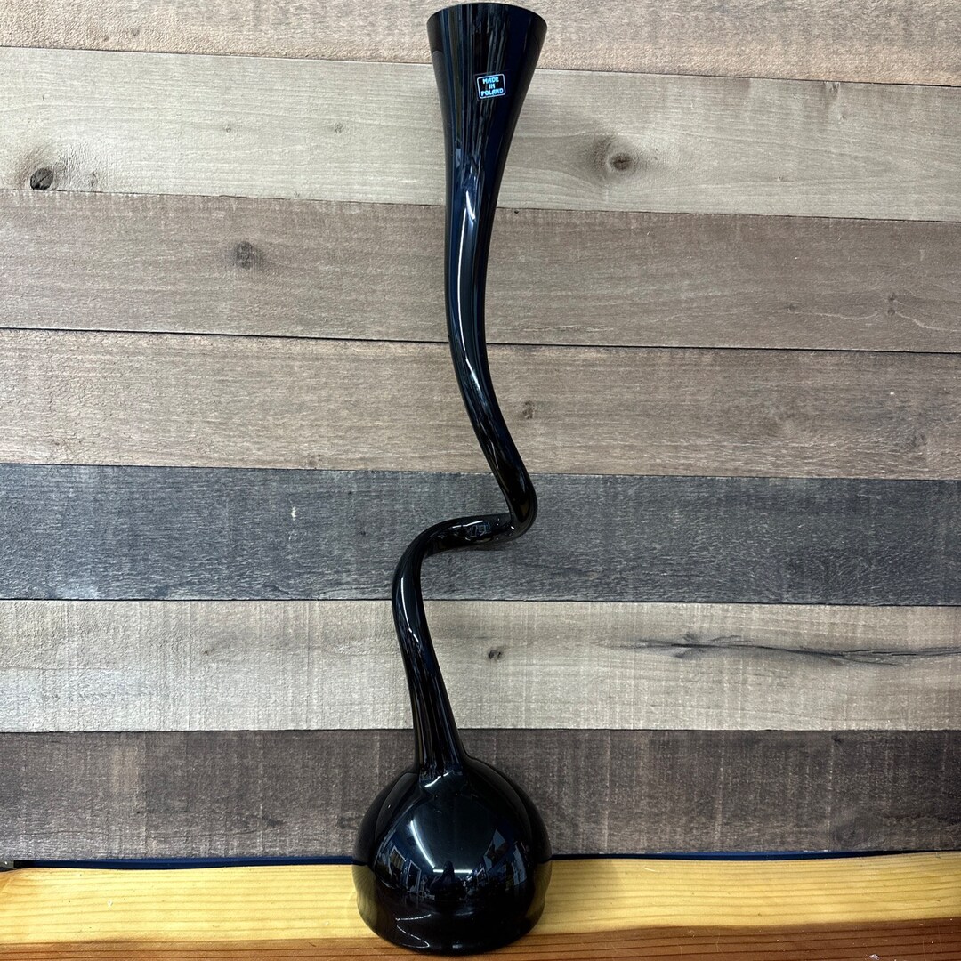 Art Glass Black Swirl Swing Vase Made in Poland 23.5” - Etsy