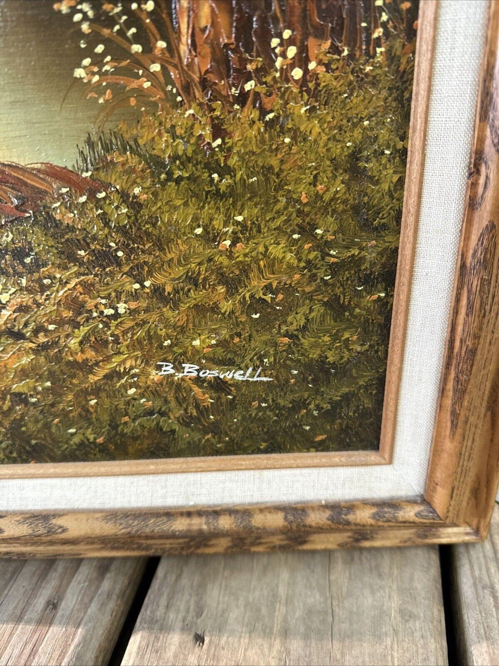 Cabin in the Woods Sunset Oil Painting Framed 28x16 Signed Bill Boswell ...