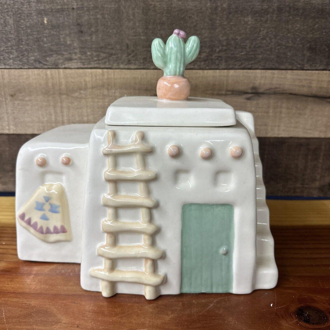 Treasure Craft Pueblo Mesa Southwestern Adobe Aztec Cactus Cookie Jar ...