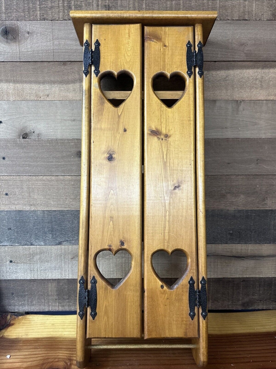 Oak Wall 4 Shelf 2 Door Cabinet Heart Cutouts 30” Tall - Etsy