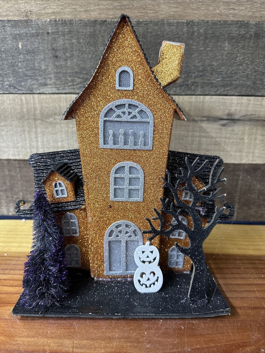 Halloween Lighted Haunted House -glitter Cardboard 10” - Etsy