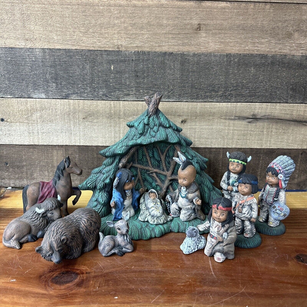 Native American Christmas Nativity Kimple Ceramic Pottery Hand Painted ...