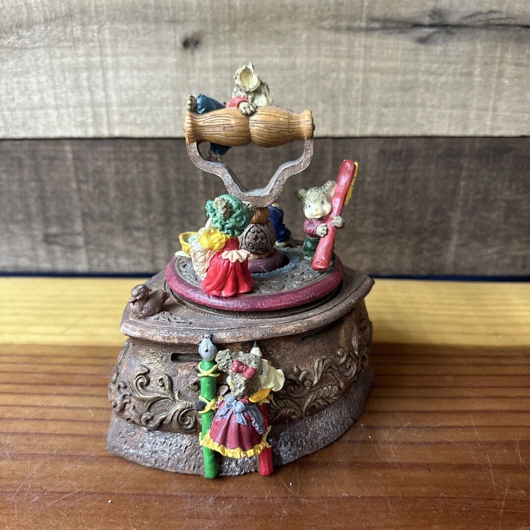 Vintage Motion Musical Music Box With Mice on Iron (tune: Deck the ...