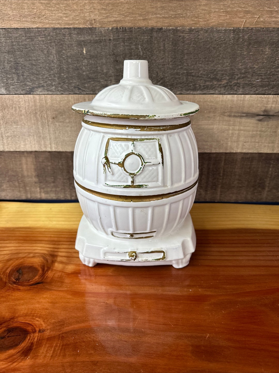 Mccoy White Pot Belly Stove Cookie Jar - Etsy