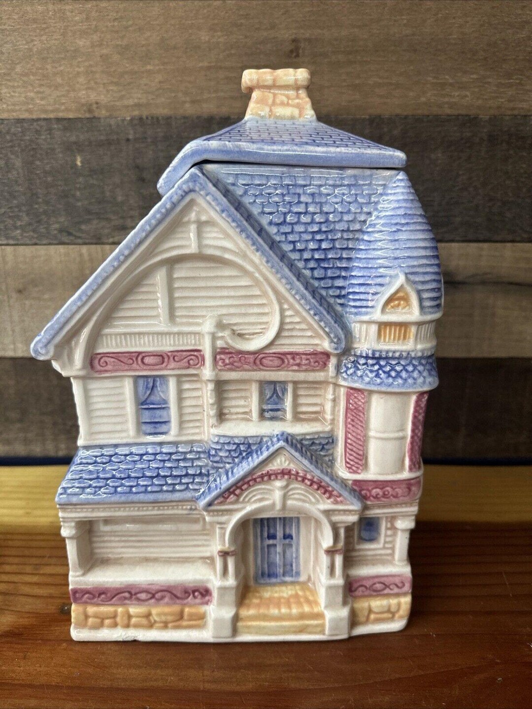 Vintage Blue White Victorian House Cookie Jar Treasure Craft USA - Etsy