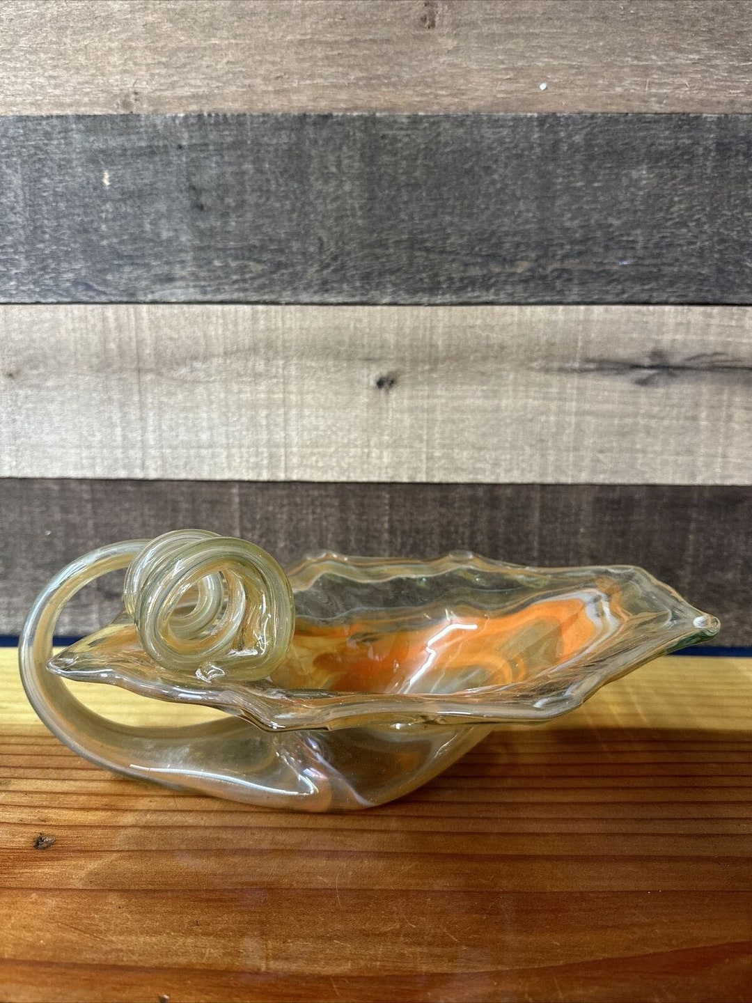 MCM Hand Blown Murano Style Sooner Glass Coil Dish Orange 11” - Etsy