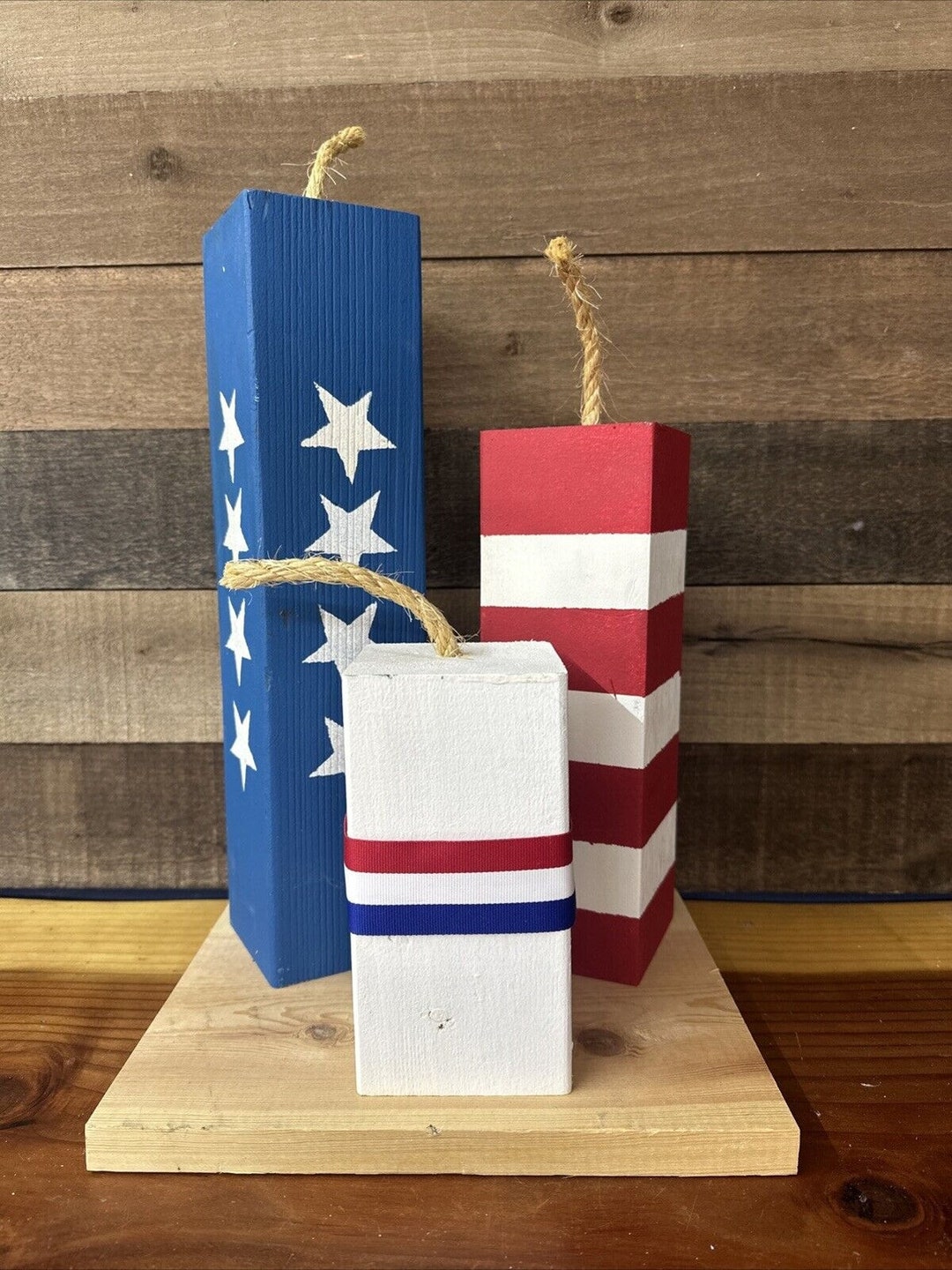 Homemade Wooden Fourth of July Fireworks on Base 19” Tall - Etsy