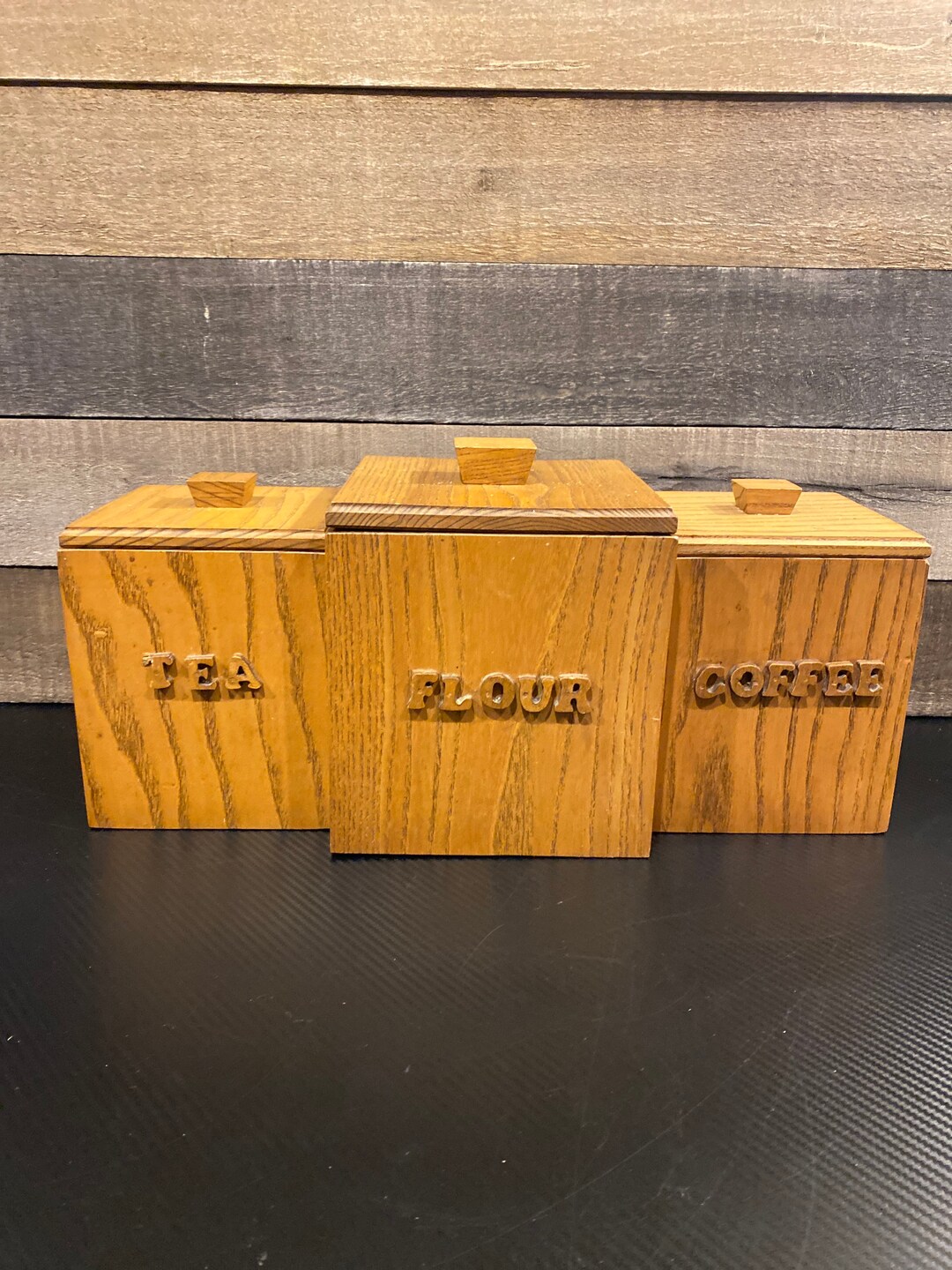 Vintage 3 Wood Canisters With Inserts - Etsy