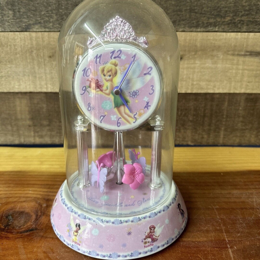 Tinker Bell Porcelain Anniversary Glass Dome Mantle Clock -clock Works ...