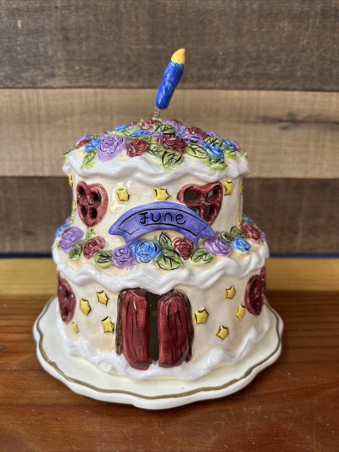 Blue Sky Clayworks Goldminc June Birthday Cake House W/base Candle ...