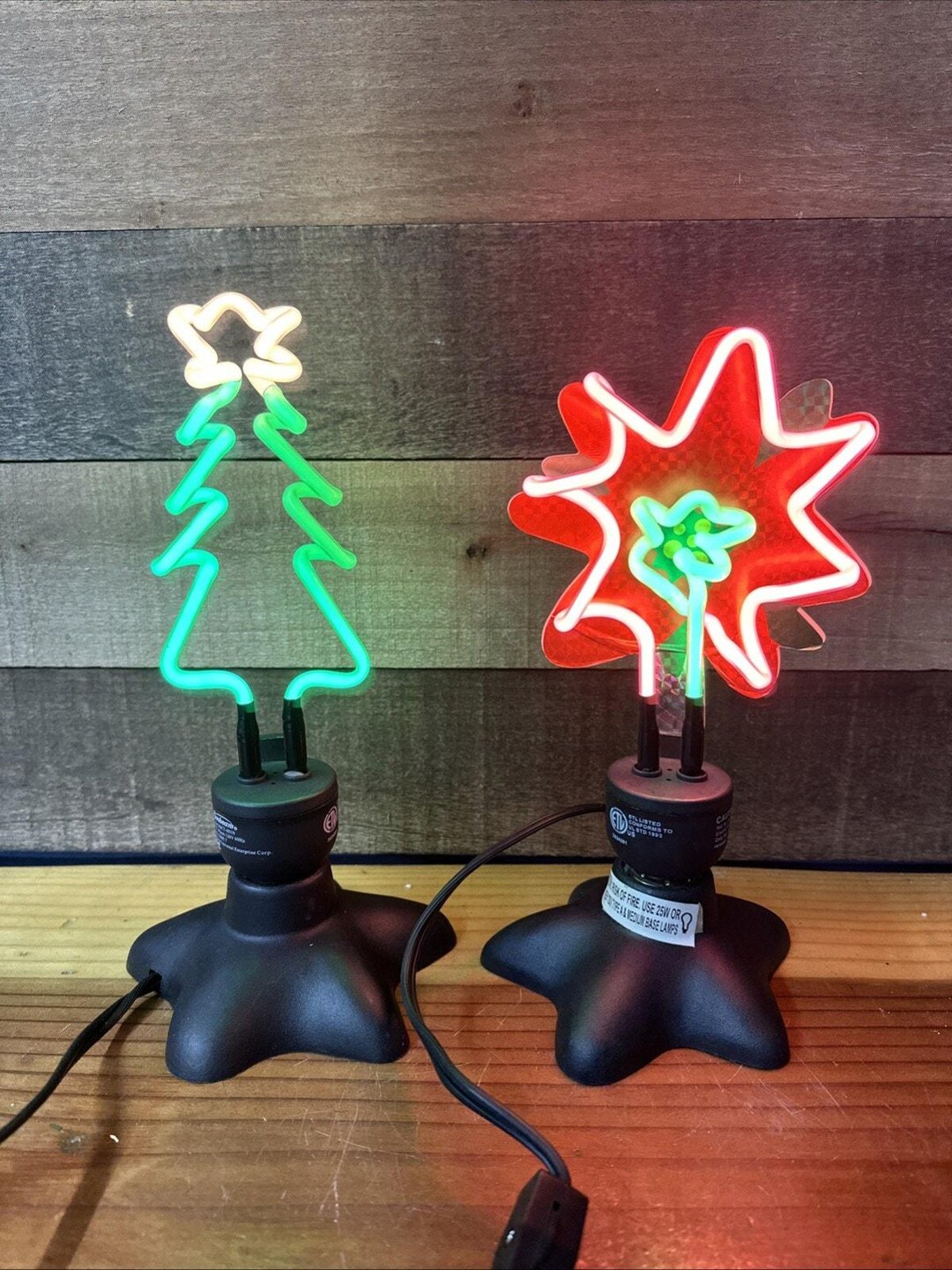Sunbeam Neon Lightbulb Christmas Tree and Flower With Base - Etsy