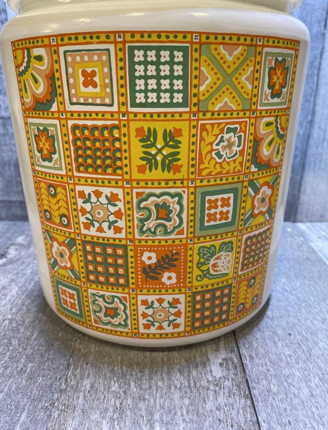 1979s Orange Patchwork Cookie Jar - Etsy