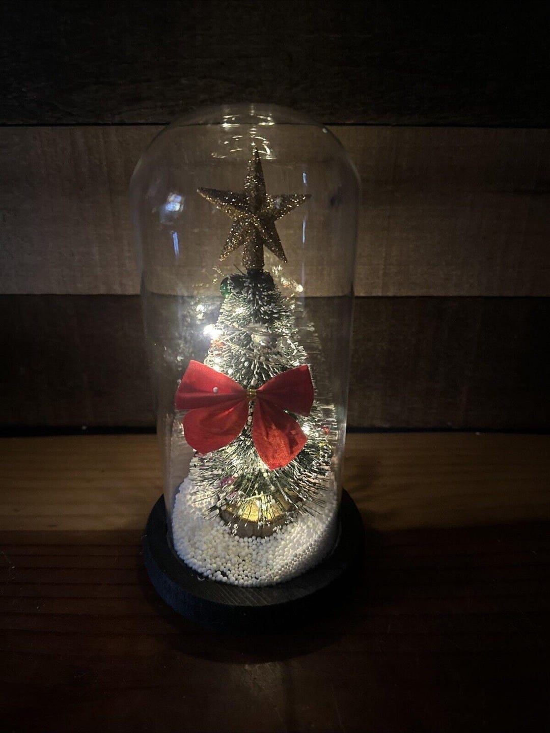 Christmas Tree in Glass Dome LED Lights Table Top Desk Holiday Decor 9 ...
