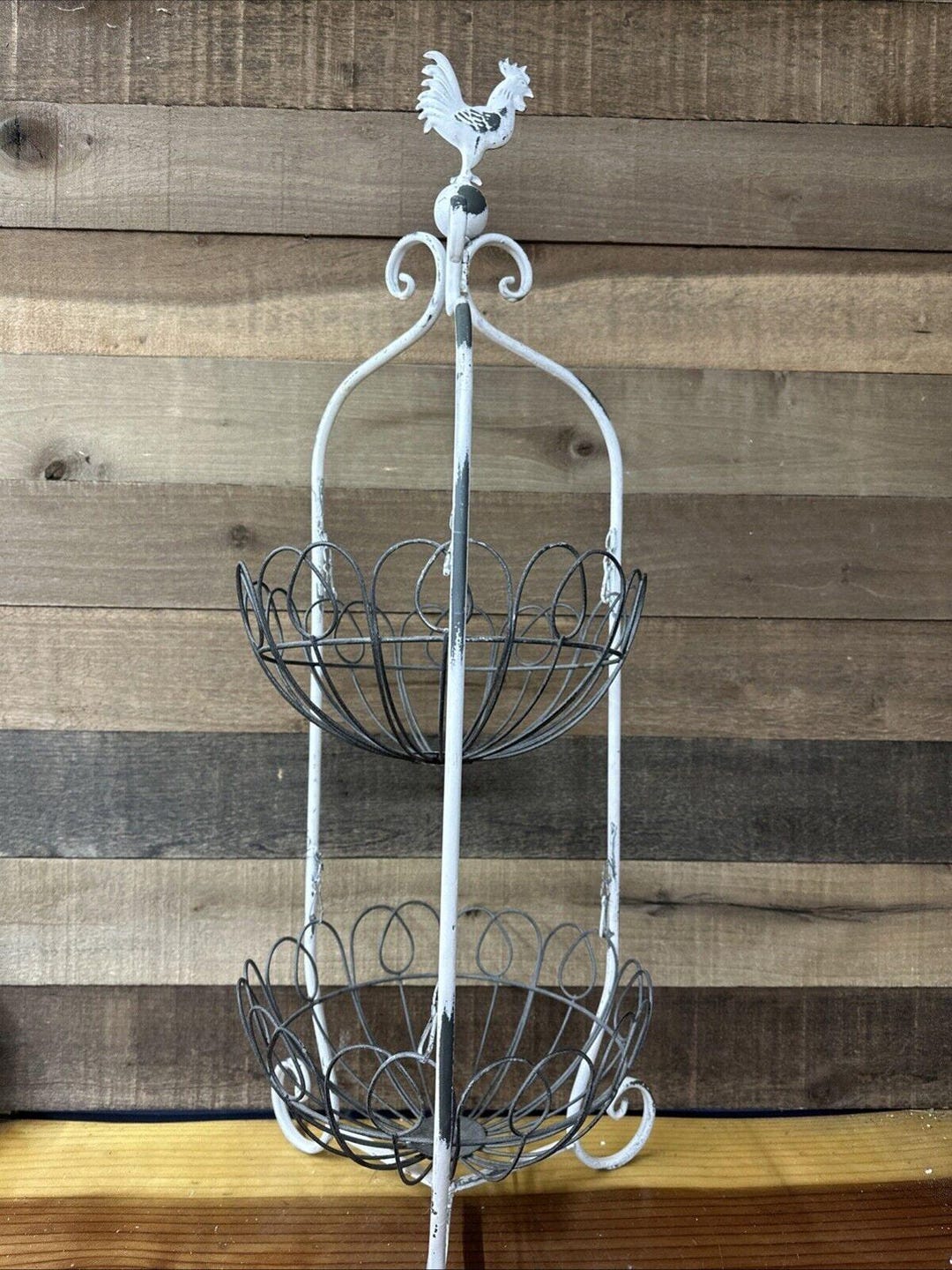 Rustic Farmhouse Rooster Two Tier Basket Rack 31” - Etsy