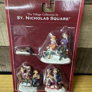 St Nicholas Square Village Collection Ice Skating Figures Set of 4 Dog ...
