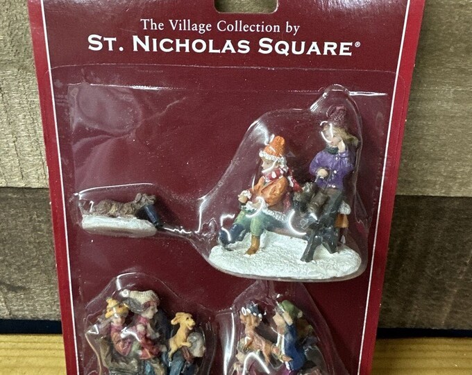 St Nicholas Square Village Collection Ice Skating Figures Set of 4 Dog ...