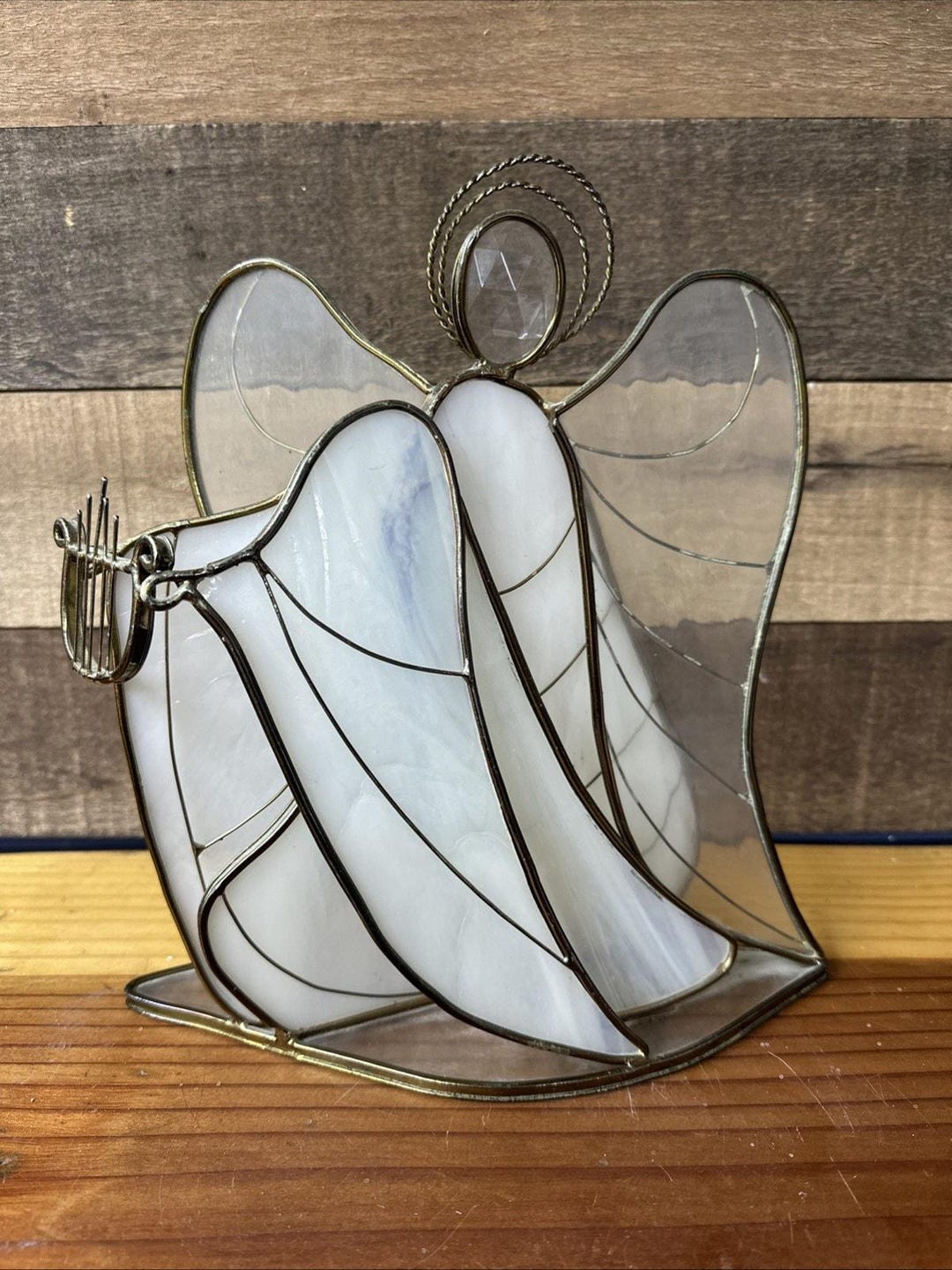 Large Stained Glass Iridescent Angel With Harp 10” Tall - Etsy