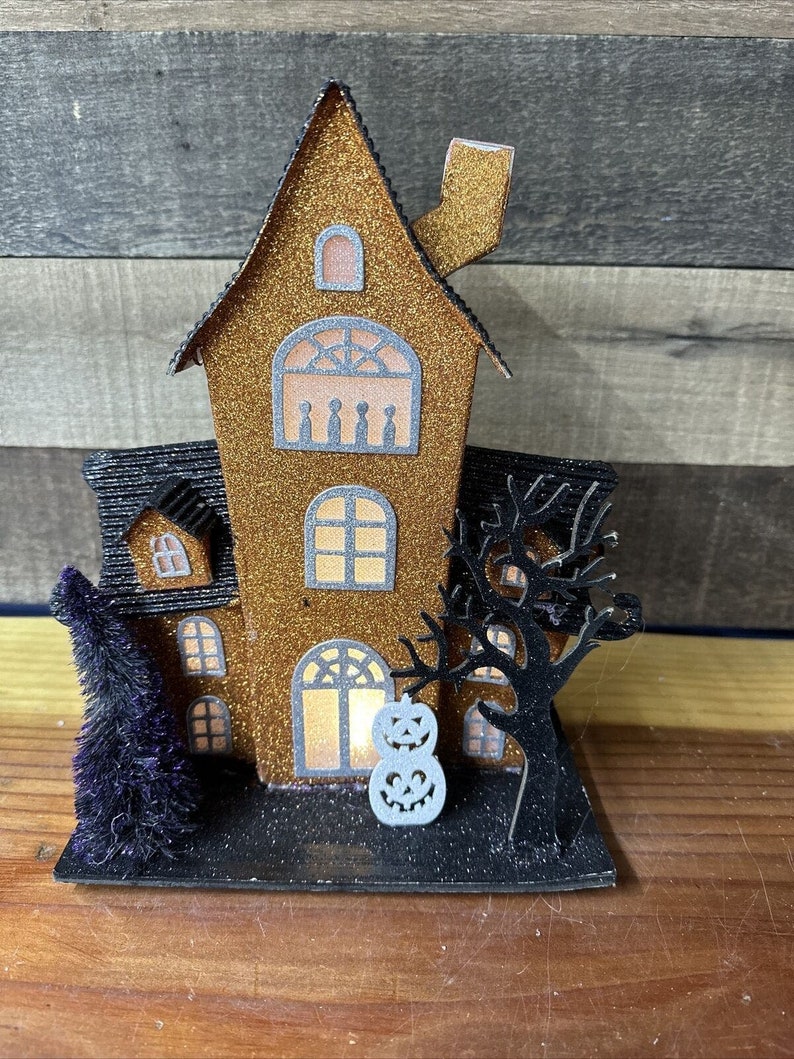 Halloween Lighted Haunted House -glitter Cardboard 10” - Etsy