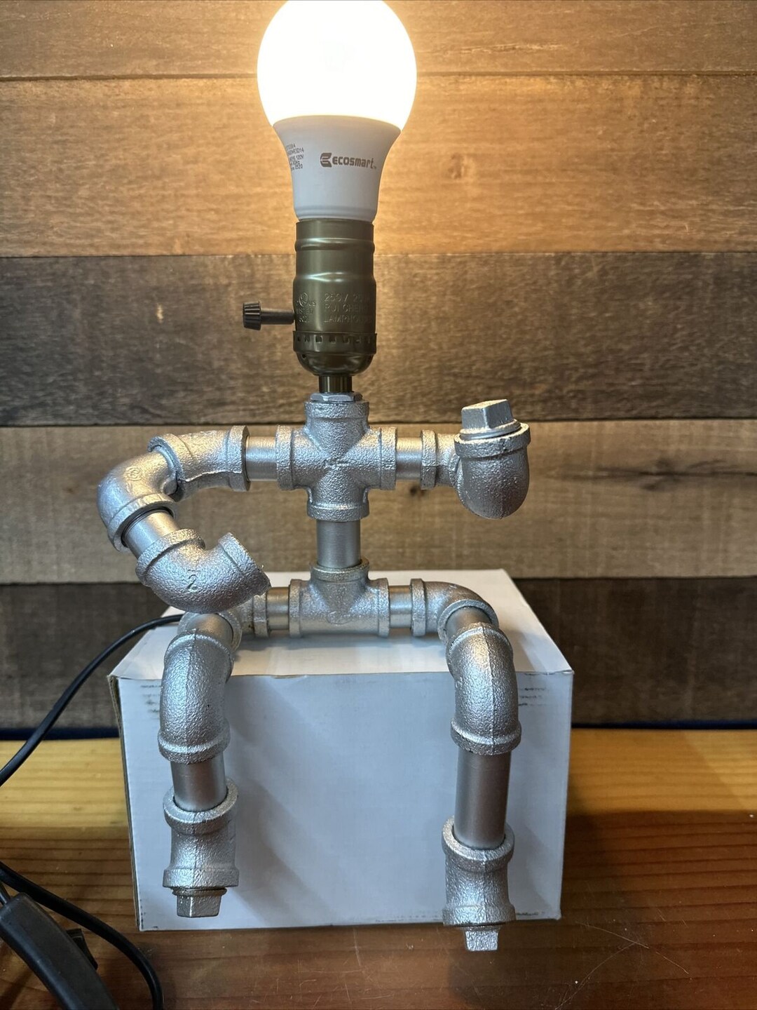 Industrial Retro Farm Rustic Metal Pipe Sitting Man Desk Table Lamp ...