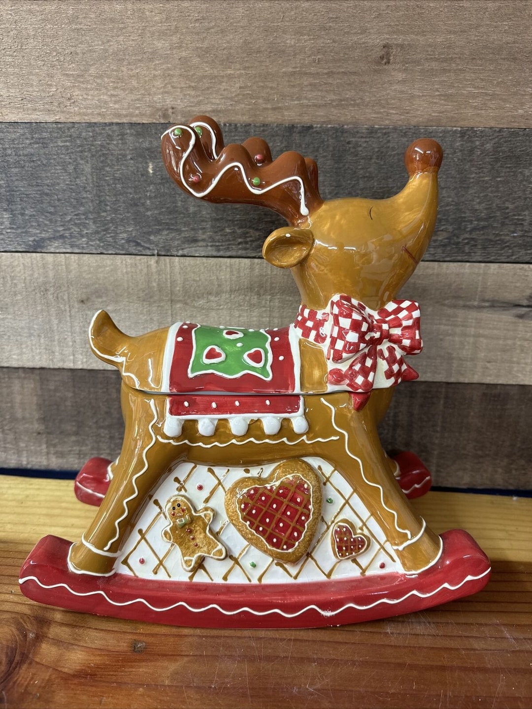 Cracker Barrel Christmas Rocking Reindeer Cookie Jar Pottery - Etsy