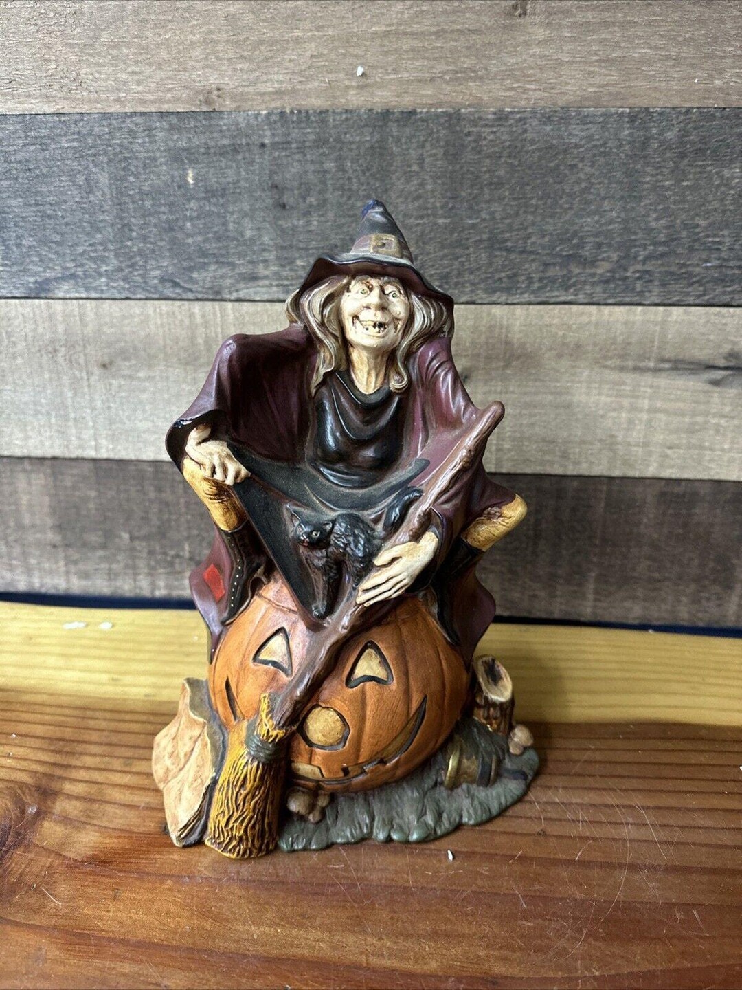 Vintage Halloween Byron Mold Hand Painted Witch on Jack-o-lantern ...