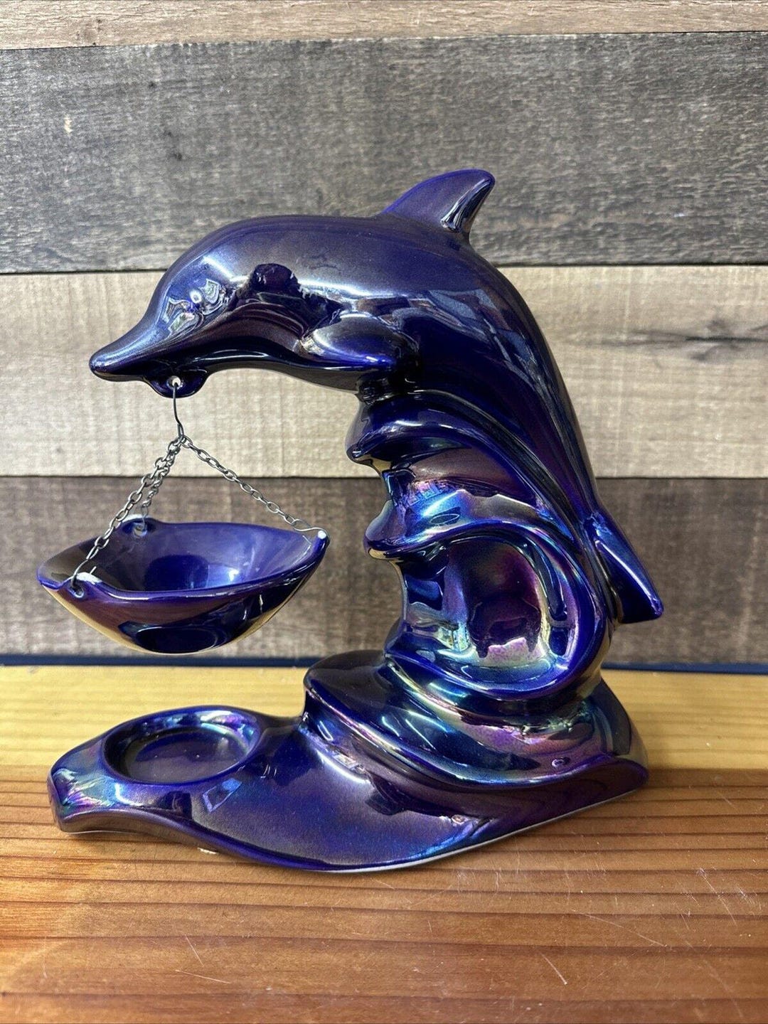 Iridescent Cobalt Blue Dolphin Candle Holder Wax Warmer Polish Pottery ...