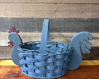 Rooster Metal and Wicker Handled Basket Farmhouse Decor Rooster Decor ...