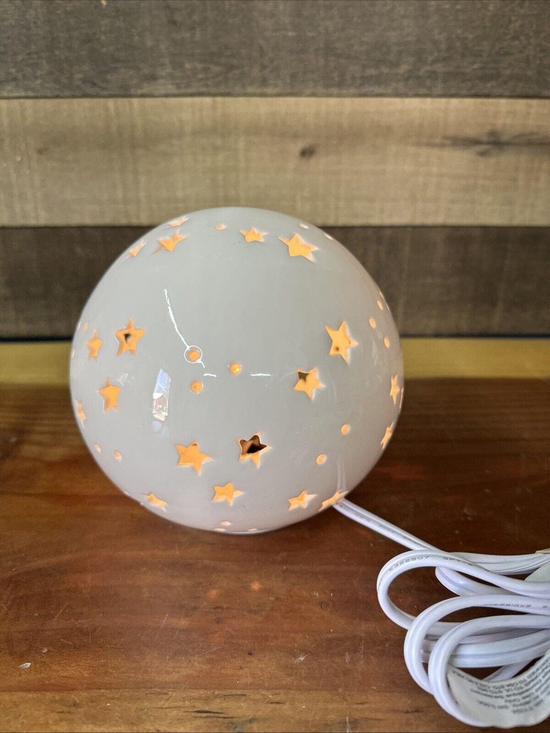 White Ceramic Orb Light With Stars Cut Out Starry Globe Night Light - Etsy