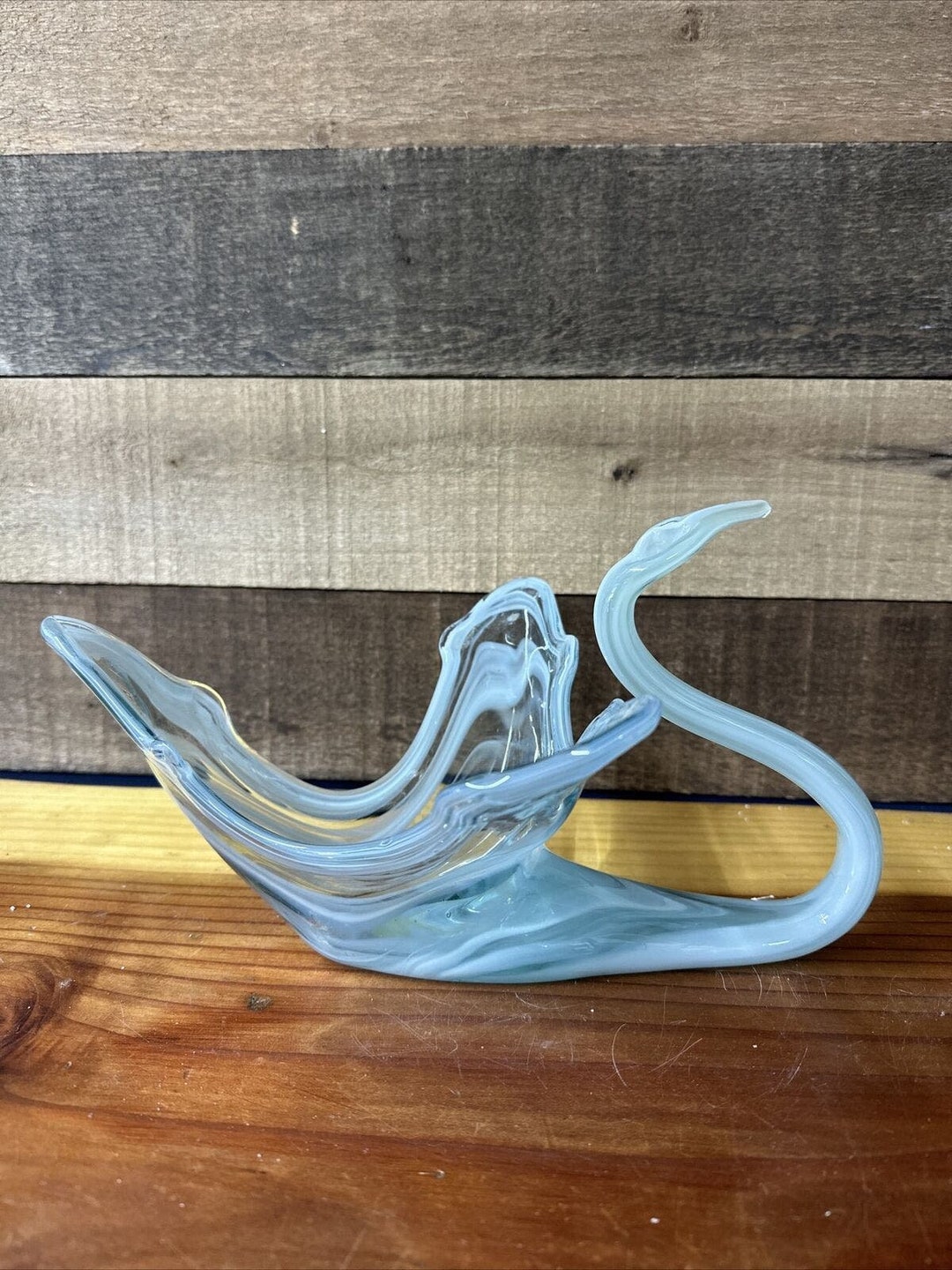 Vintage Sooner Art Glass Swan Vase Bowl Hand Blown Triangular Light ...