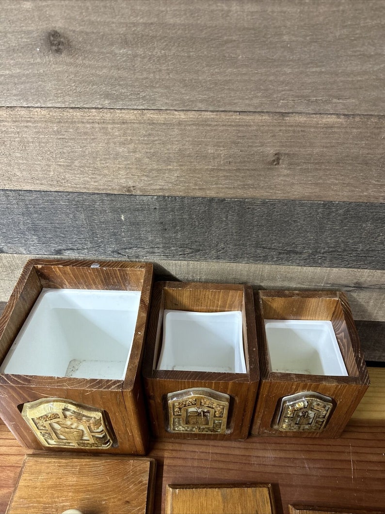 Vintage 3 Piece Wooden Kitchen Canister Set With Lucite Inserts ...