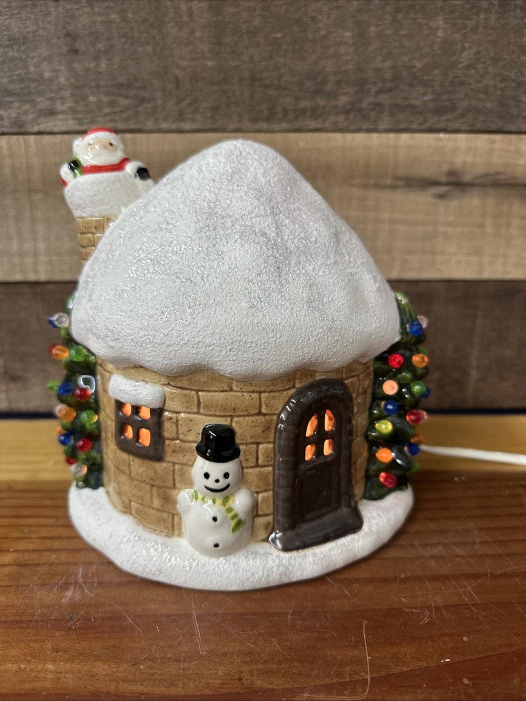 Vintage Ceramic Igloo Christmas House Santa Trees Snowman Light up ...