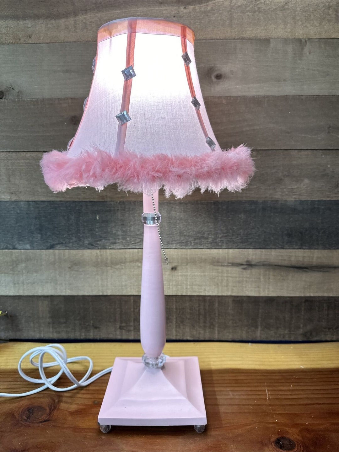 Pink Fuzzy Trimmed Gemmed Table Lamp 21” Tall - Etsy