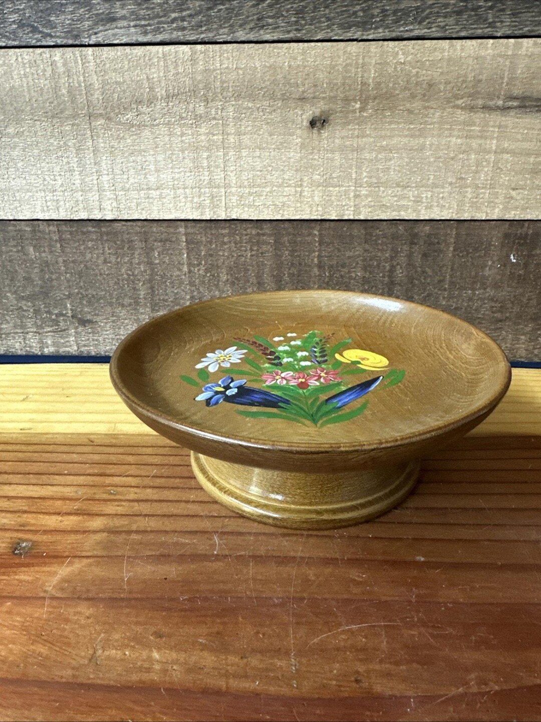 Vintage Cuendet Wood Hand Painted Musical Spins Pedestal Bowl Happy ...