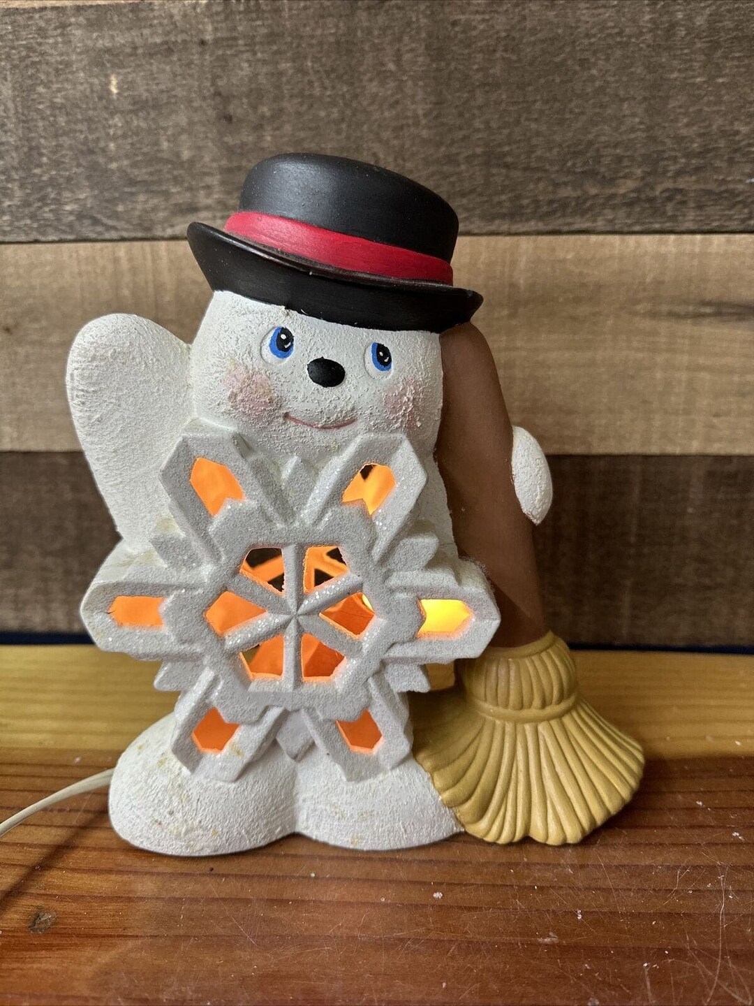 Vintage Ceramic Snowman Snowflake 8.5” Christmas Winter Light - Etsy
