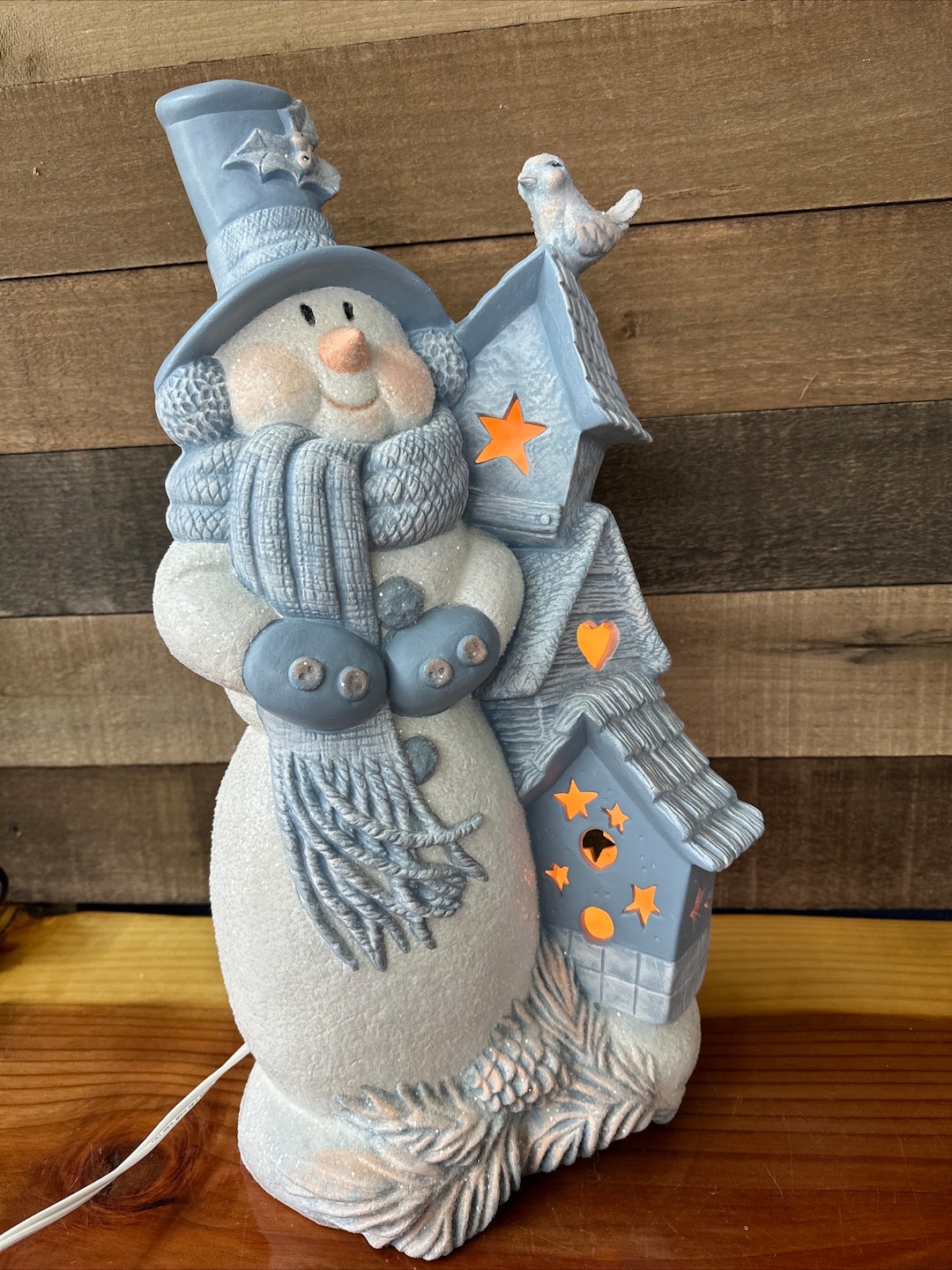 Ceramic Snowman With Birdhouses Lighted 18.5” - Etsy