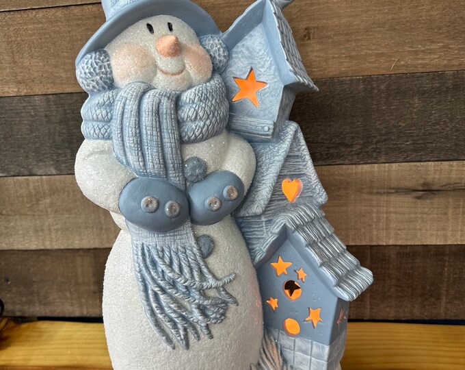 Ceramic Snowman With Birdhouses Lighted 18.5” - Etsy