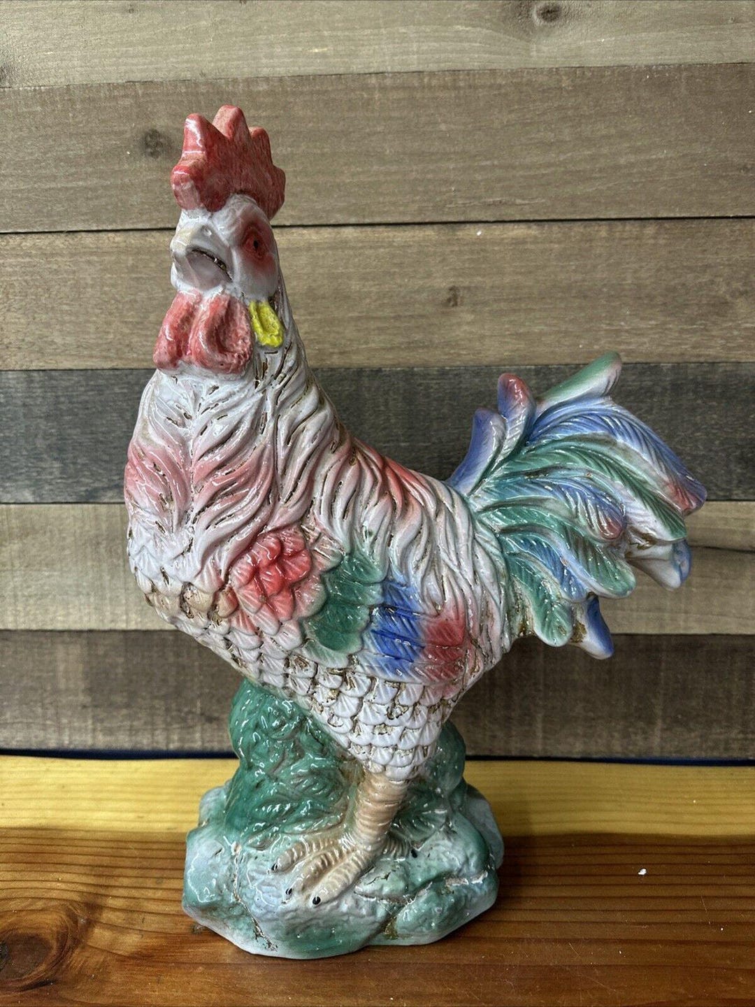 Large Colorful Ceramic Rooster 16” Tall - Etsy