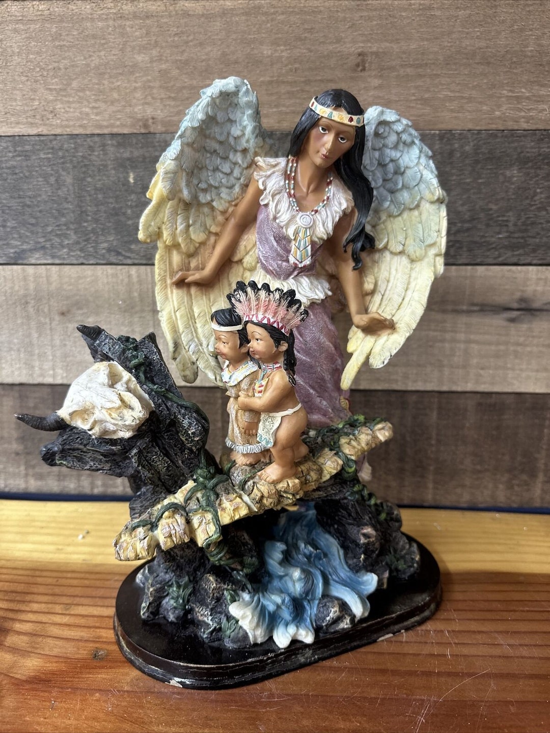 Native American Angel Helping Kids Cross River Statue 12" Tall - Etsy